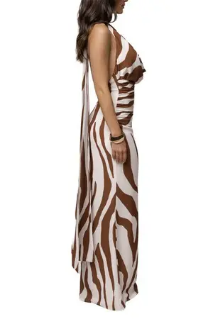 JLUXLABEL Zebra Impressions Plunge Maxi Dress