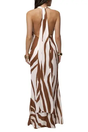 JLUXLABEL Zebra Impressions Plunge Maxi Dress