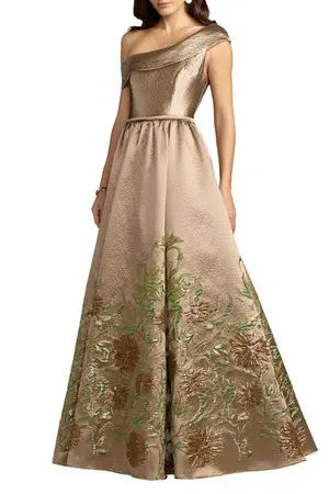 Mac Duggal Floral Off-the-shoulder Brocade Ball Gown