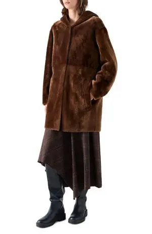 Akris Genuine Shearling Hooded Coat