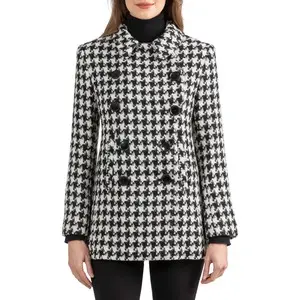 Sofia Cashmere Houndstooth Alpaca & Wool Blend Peacoat