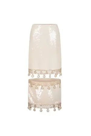 UCHÈ Floating Sequin Midi Skirt - Beige