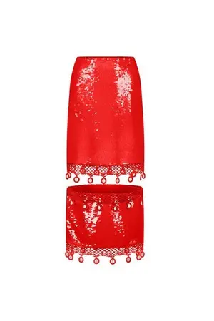 UCHÈ Floating Sequin Midi Skirt - Red