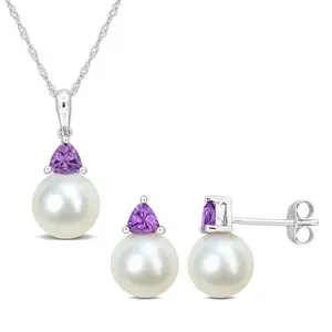JULIANNA B. 2-piece Set Pearl Gemstone Necklace & Earrings 10k - Amethyst