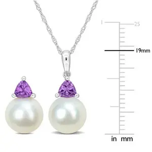 JULIANNA B. 2-piece Set Pearl Gemstone Necklace & Earrings 10k - Amethyst