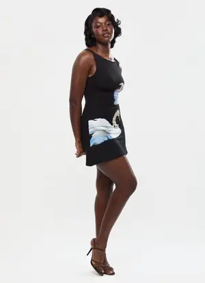 TYLER MCGILLIVARY Sleeveless Print Boatneck Mini Dress