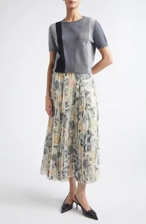 JASON WU Asymmetrical Paneled Short Sleeve Wool Sweater