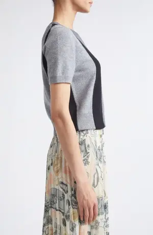 JASON WU Asymmetrical Paneled Short Sleeve Wool Sweater