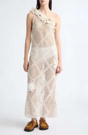 JW Anderson One-shoulder Floral Crochet Dress - Limestone