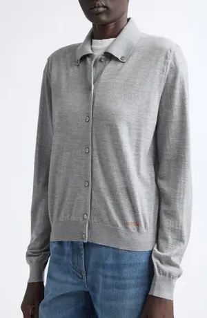 Versace Virgin Wool Collared Button-down Cardigan - Grey