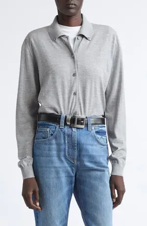 Versace Virgin Wool Collared Button-down Cardigan - Grey