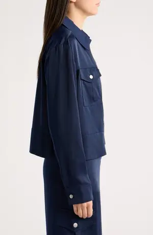 Bernardo Satin Zip-up Jacket With Spread Collar