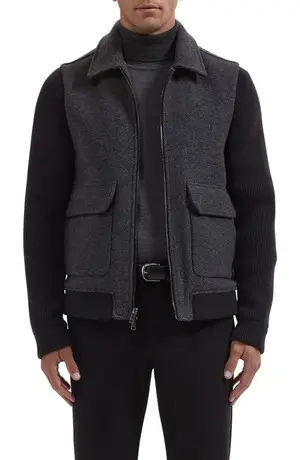 Bugatchi Hybrid Knit Blouson Jacket - Black