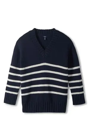 HATLEY Striped Cotton & Cashmere V-neck Sweater