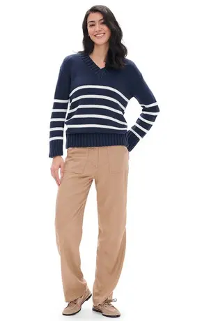 HATLEY Striped Cotton & Cashmere V-neck Sweater