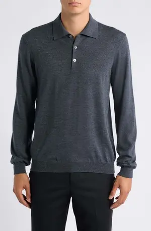 Bugatchi Merino Wool Polo Sweater - Anthracite