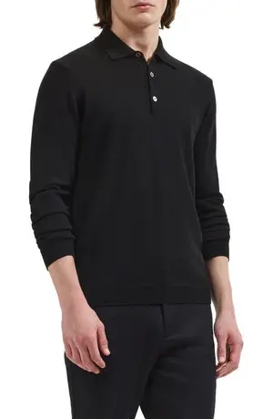 Bugatchi Merino Wool Polo Sweater Black