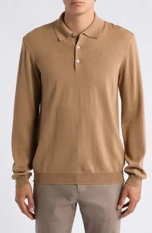 Bugatchi Merino Wool Polo Sweater - Camel