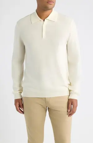 Bugatchi Merino Wool Polo Sweater - Chalk