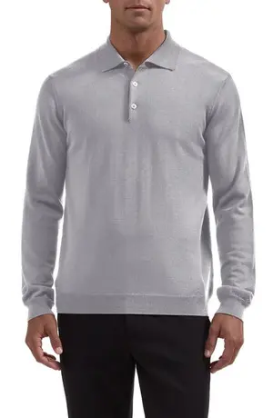 Bugatchi Merino Wool Polo Sweater Platinum