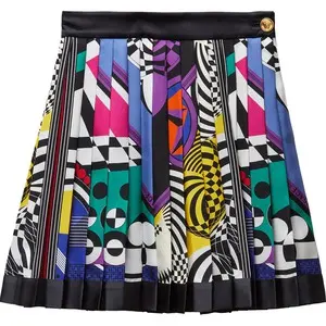 Versace Teatro Foulard Pleated Silk Twill Miniskirt - Multicolor