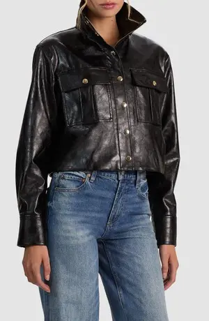 Alice + Olivia James Funnel Neck Faux Leather Parka