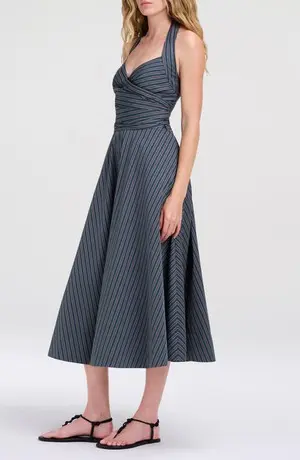 A.L.C. Magnolia Striped Halter Cotton Midi Dress
