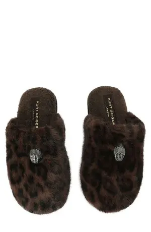 Kurt Geiger Kensington Faux Fur Slipper - Medium Brown