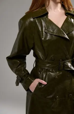 AZALEA WANG Coren Faux Leather Trench Coat