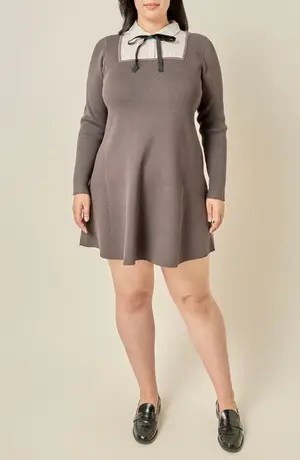 English Factory Mixed Media Sweater Dress - Grey