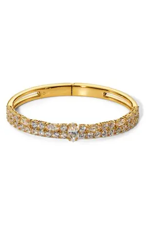 Nadri Twinnie Double Row Hinge Bangle With Cubic Zirconia Accents - Gold