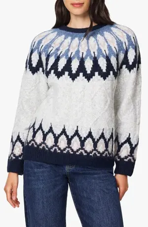 Habitual Fair Isle Cable Knit Sweater - Navy
