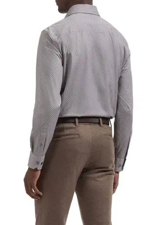 Bugatchi Devon Ooohcotton® Geo Print Button-up Shirt - Cement