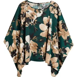 Anne Klein Floral Dolman Sleeve Cape Top - Pine Forest Multi