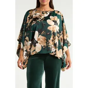 Anne Klein Floral Dolman Sleeve Cape Top - Pine Forest Multi