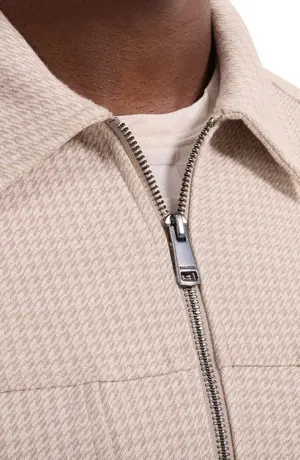 Bugatchi Houndstooth Full Zip Blouson Jacket - Cobblestone