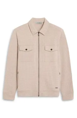 Bugatchi Houndstooth Full Zip Blouson Jacket - Cobblestone