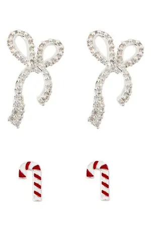 PANACEA Bow & Candy Cane Stud Earrings