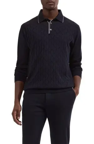 Bugatchi Silk & Merino Wool Polo Sweater - Midnight