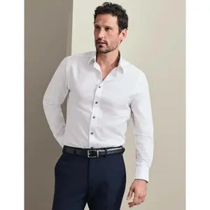 CHARLES TYRWHITT Non-iron Twill With Contrast Buttons Slim Fit Shirt - Charcoal