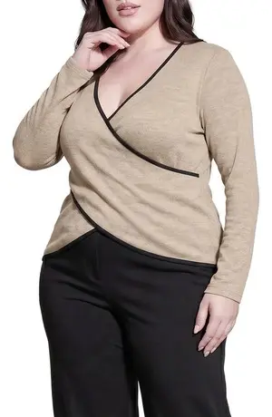 STANDARDS & PRACTICES Contrast Long Sleeve Wrap Front Top