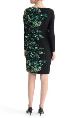 KASPER Floral Long Sleeve Side Pleat Dress