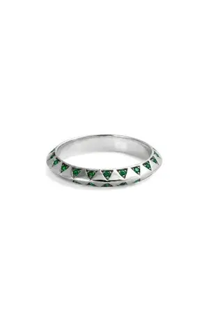 AWE INSPIRED Aura Sterling Silver Green Tourmaline Band Ring - Metallic Silver