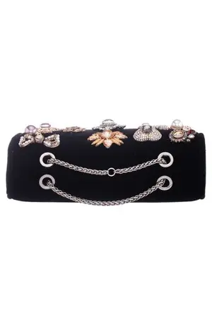 Nina Navi Crystal Brooch Velvet Clutch