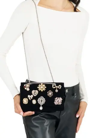 Nina Navi Crystal Brooch Velvet Clutch