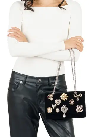 Nina Navi Crystal Brooch Velvet Clutch
