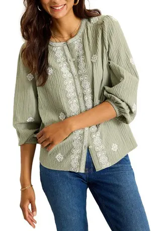 Tommy Bahama Embroidered Gauze Cotton Blend Top - Garden Gate