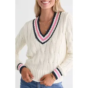 Vineyard Vines Varsity Cable Knit Sweater - Marshmallow