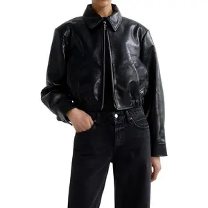 AGOLDE Nahla Cropped Recycled Leather Blend Jacket - Detox Black