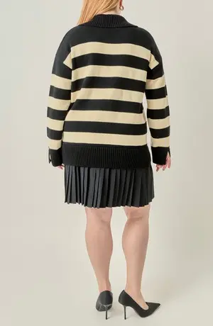 English Factory Mixed Media Striped Pleated Minidress
